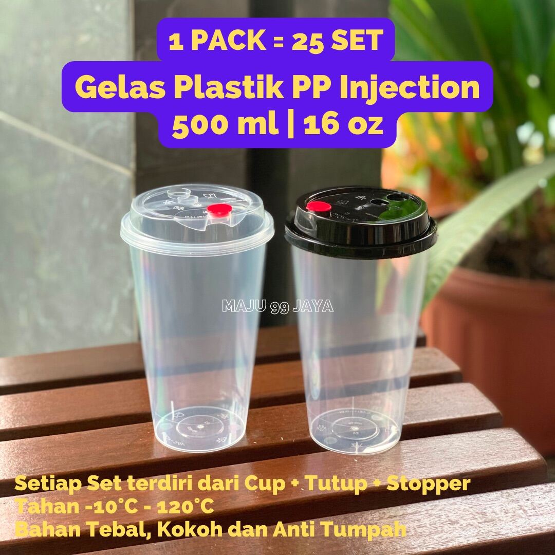 Gelas Plastik PP Cup Injection 500ml | 16 Oz (1 Pack isi 25 Set) (1 Set ...
