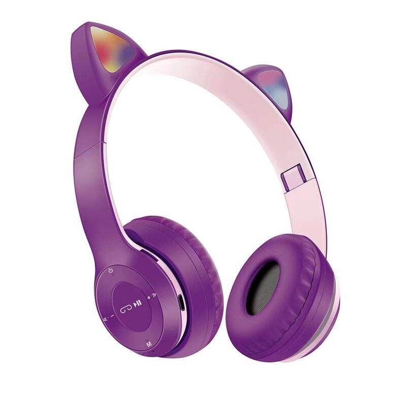 Headset Headphone Bluetooth model kucing LED Wireless Light kuping ...