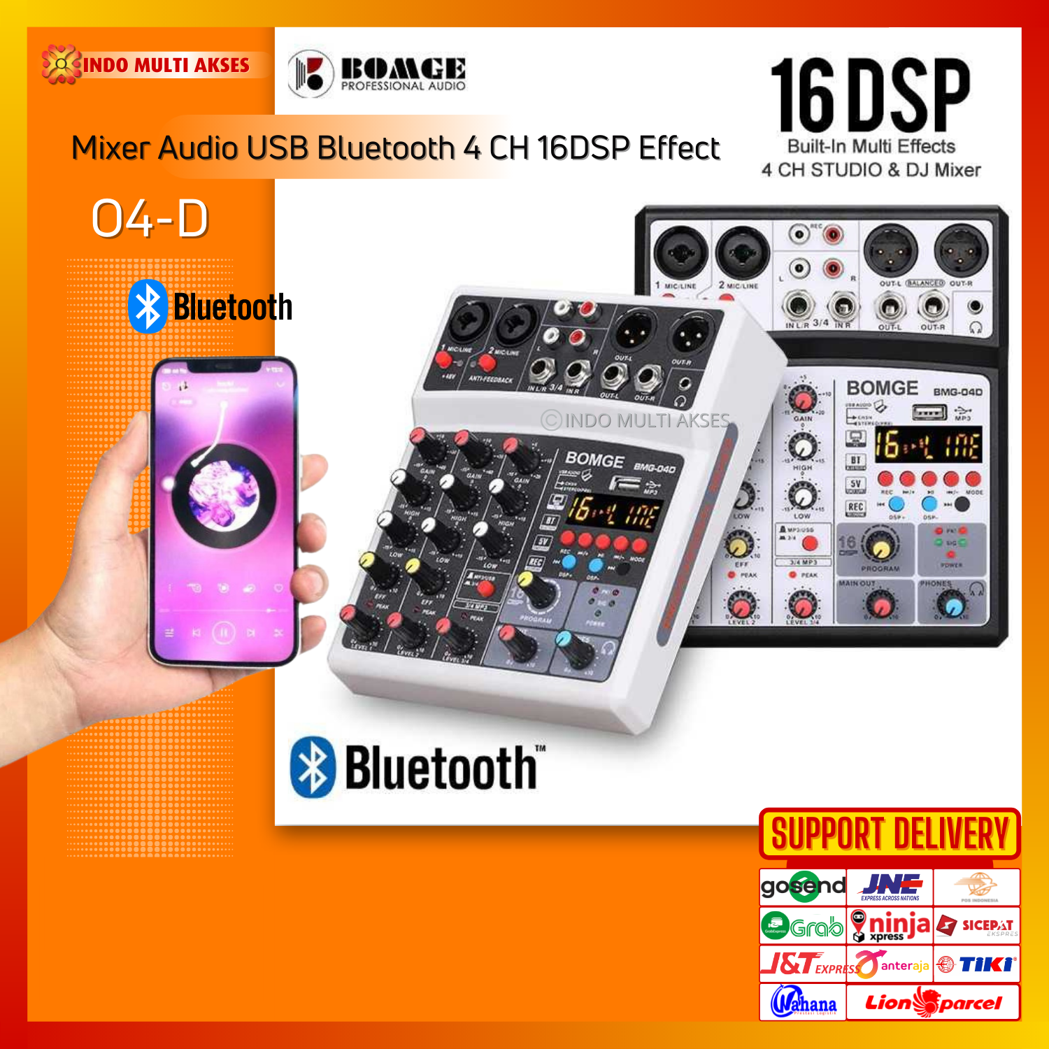BOMGE Mixer amplifier USB audio mixer DJ live karaoke mic podcast 4 ...