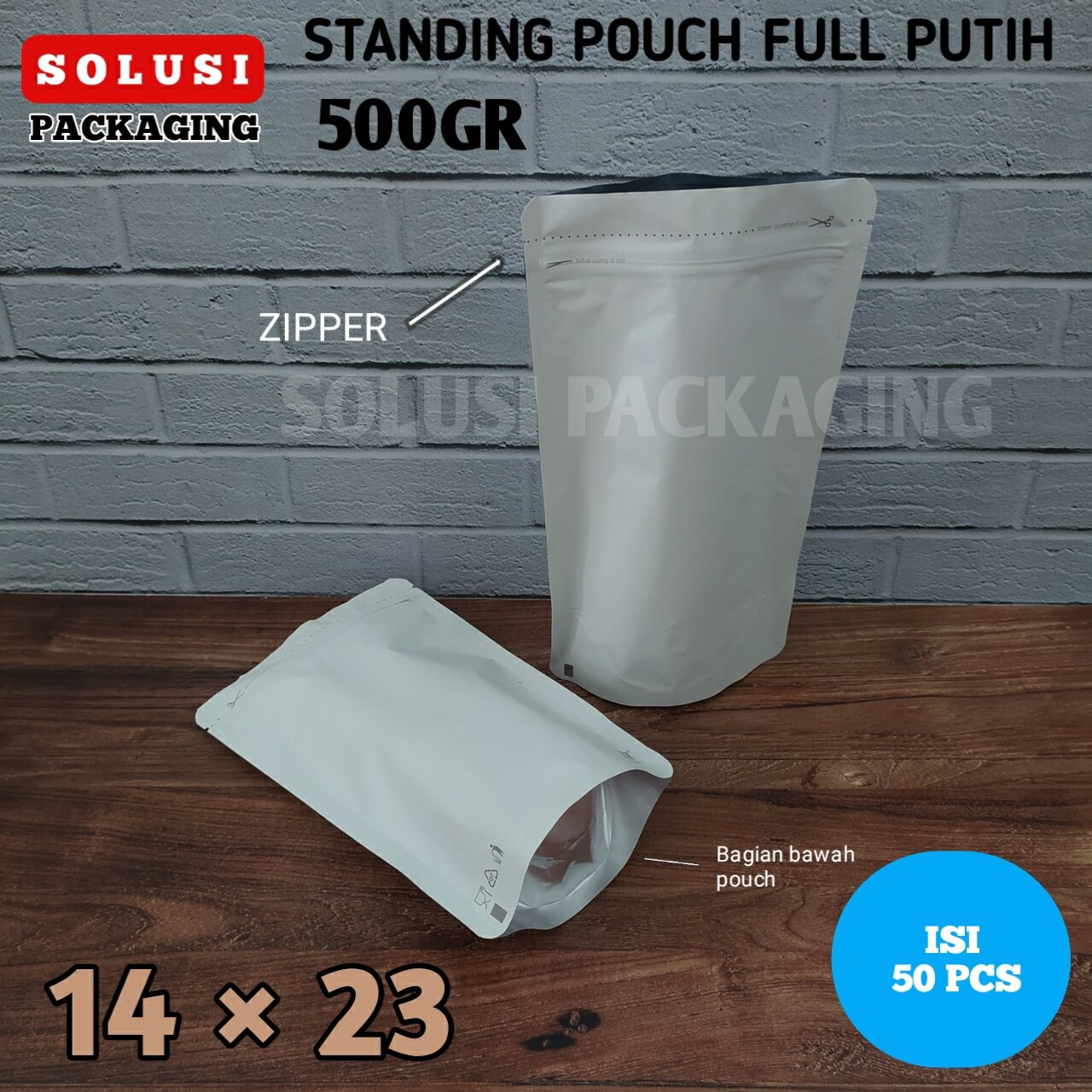 ISI 50 PCS Standing Pouch PUTIH 500gr 14x23cm KPACK Kemasan Kopi ...