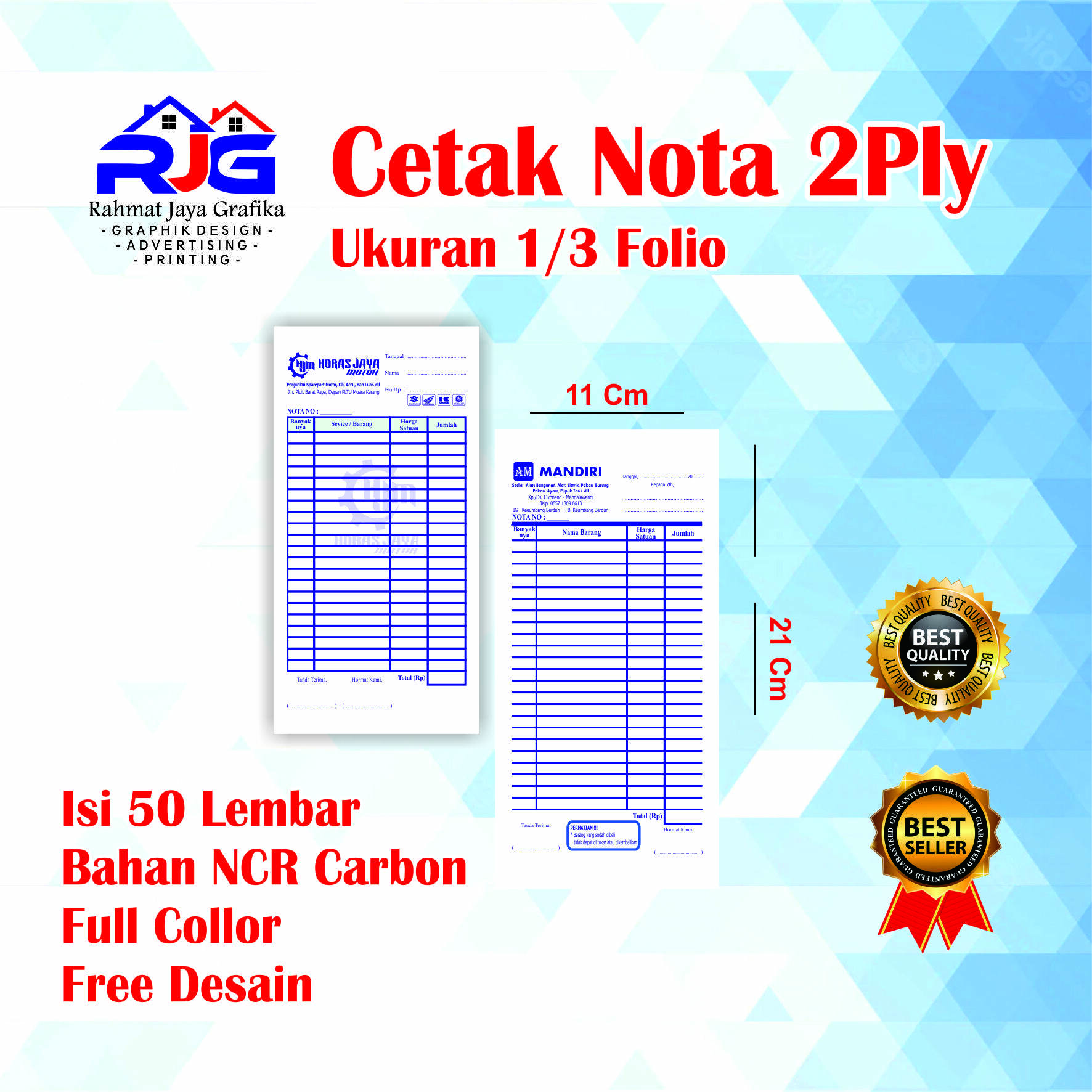 Cetak Nota Custom U. 1/3 Folio Nota laundry, nota bengkel, nota bon ...
