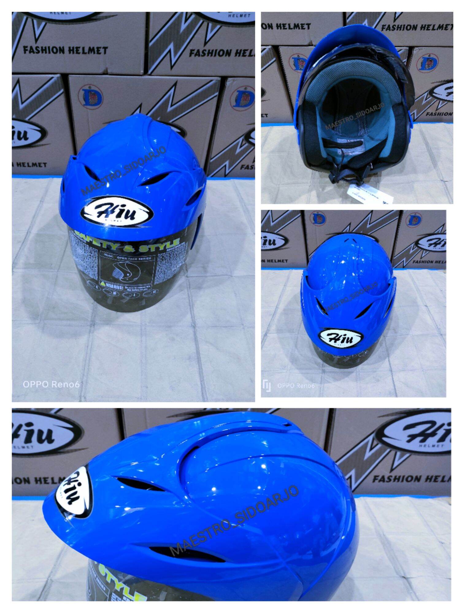 Helm Hiu Nico Half Face Helm Hiu Polos Blue Mild | Lazada Indonesia