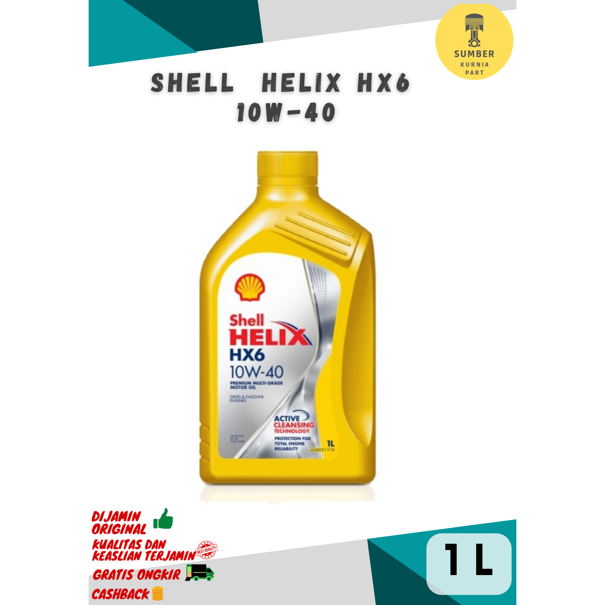Oli Shell Helix HX6 10W 40 1 liter 1L scan barcode Asli original 100% s ...