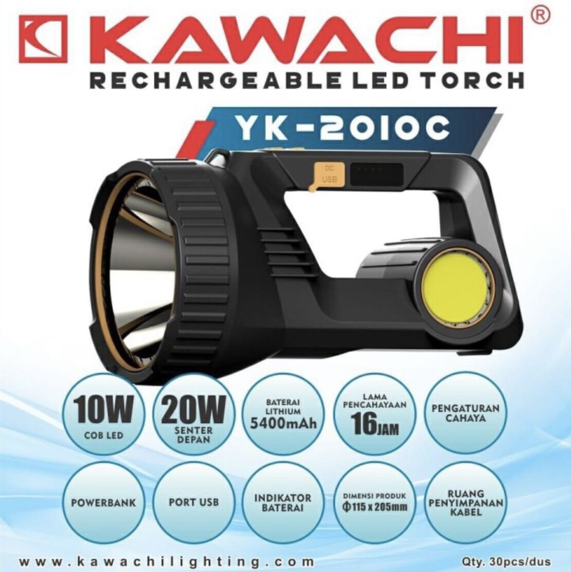 Senter cas kawachi 20 watt YK - 2010C super LED cahaya putih | Lazada ...