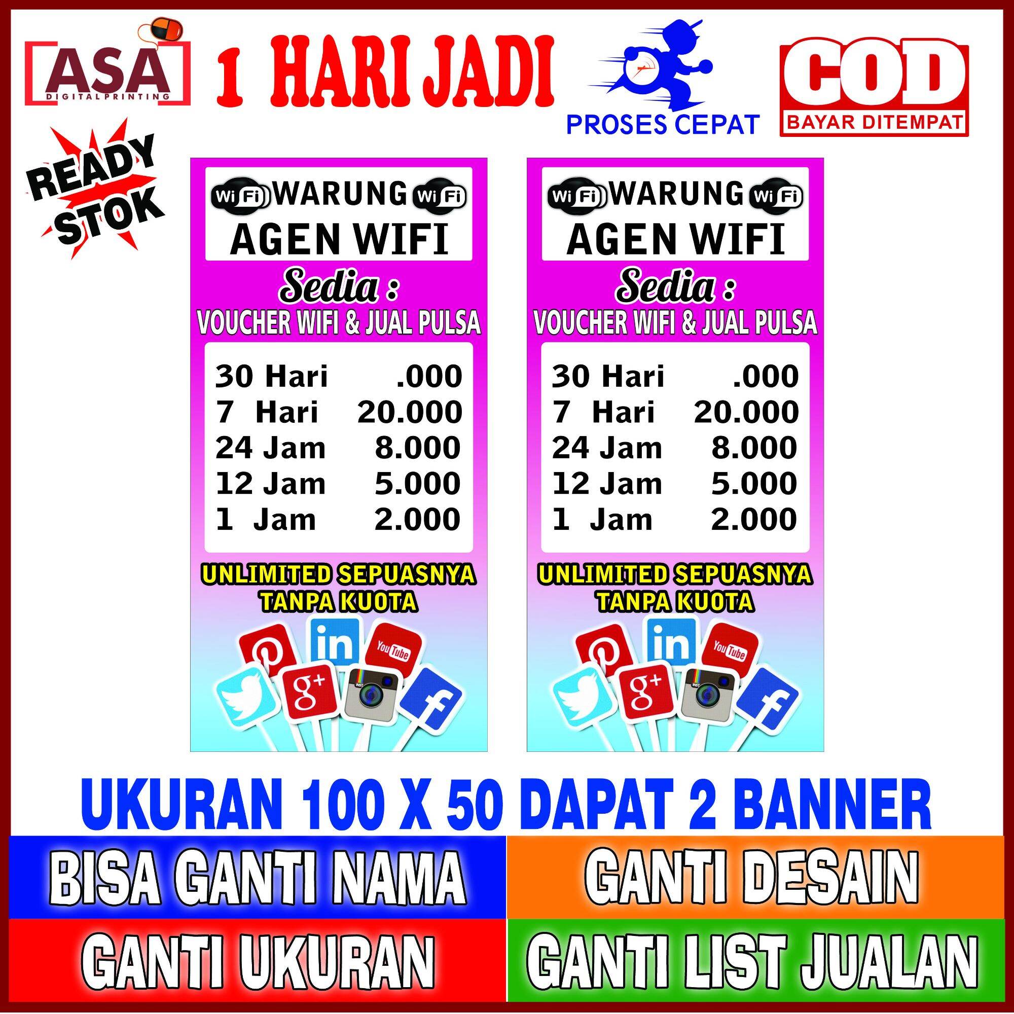 SPANDUK warung WIFI , BANNER WIFI , UKURAN 100 X 50 BISA GANTI NAMA DAN ...