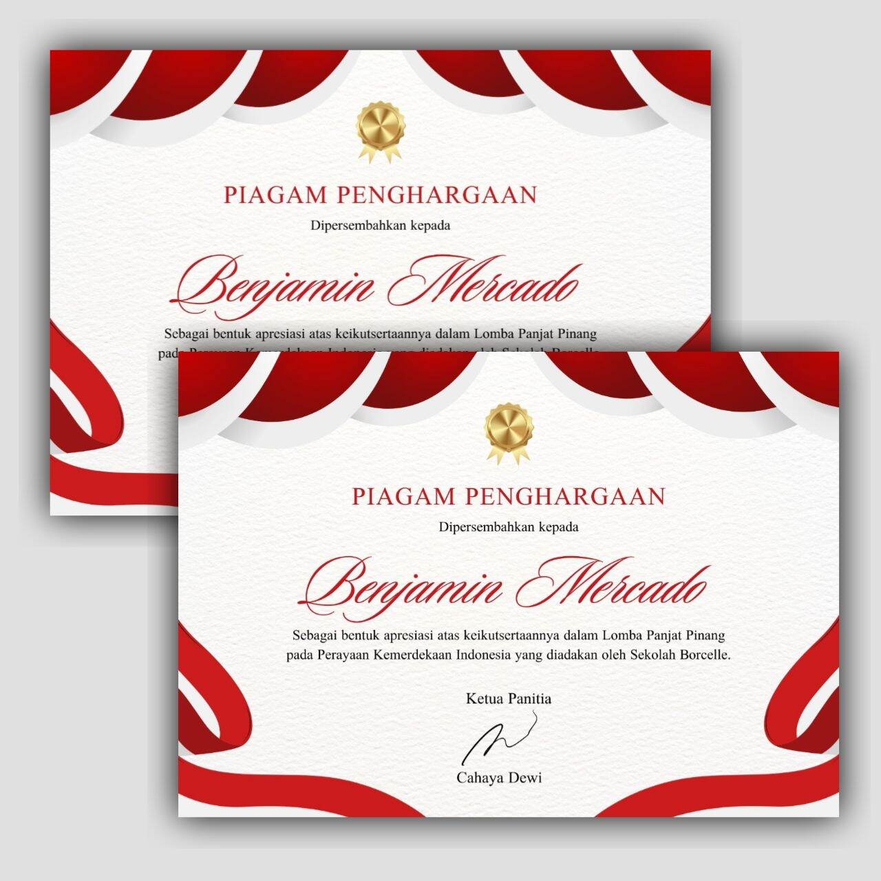Costum Sertifikat/Piagam penghargaan Background Merah Putih Ukuran A4 ...