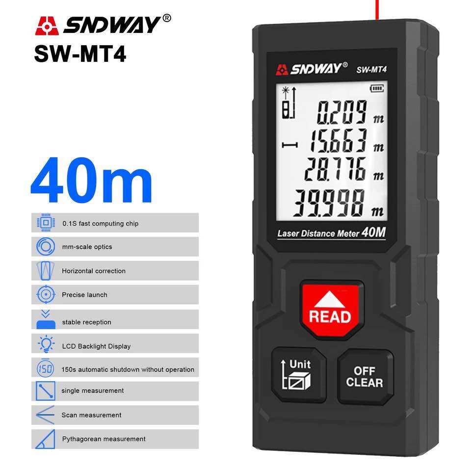 SNDWAY Laser Distance Meter MT4 - Alat Ukur Jarak 40m Digital | Lazada ...