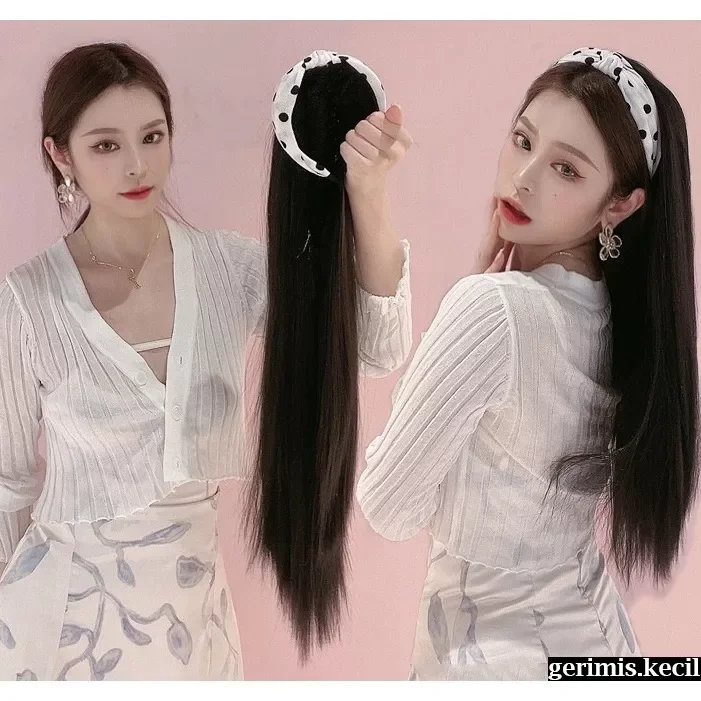 wig bando putih polkadot keriting wig bando lurus wig curly panjang wig ...