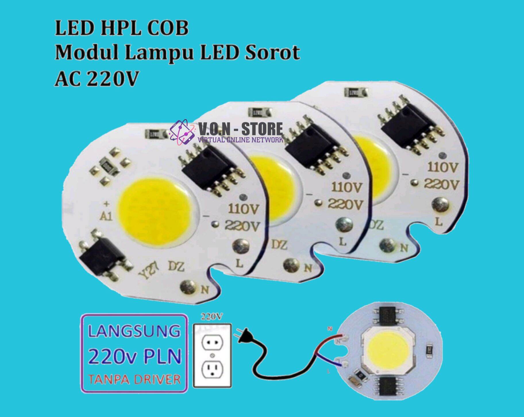 MODUL LED COB 220v Lampu sorot PLN AC 25mm | Lazada Indonesia