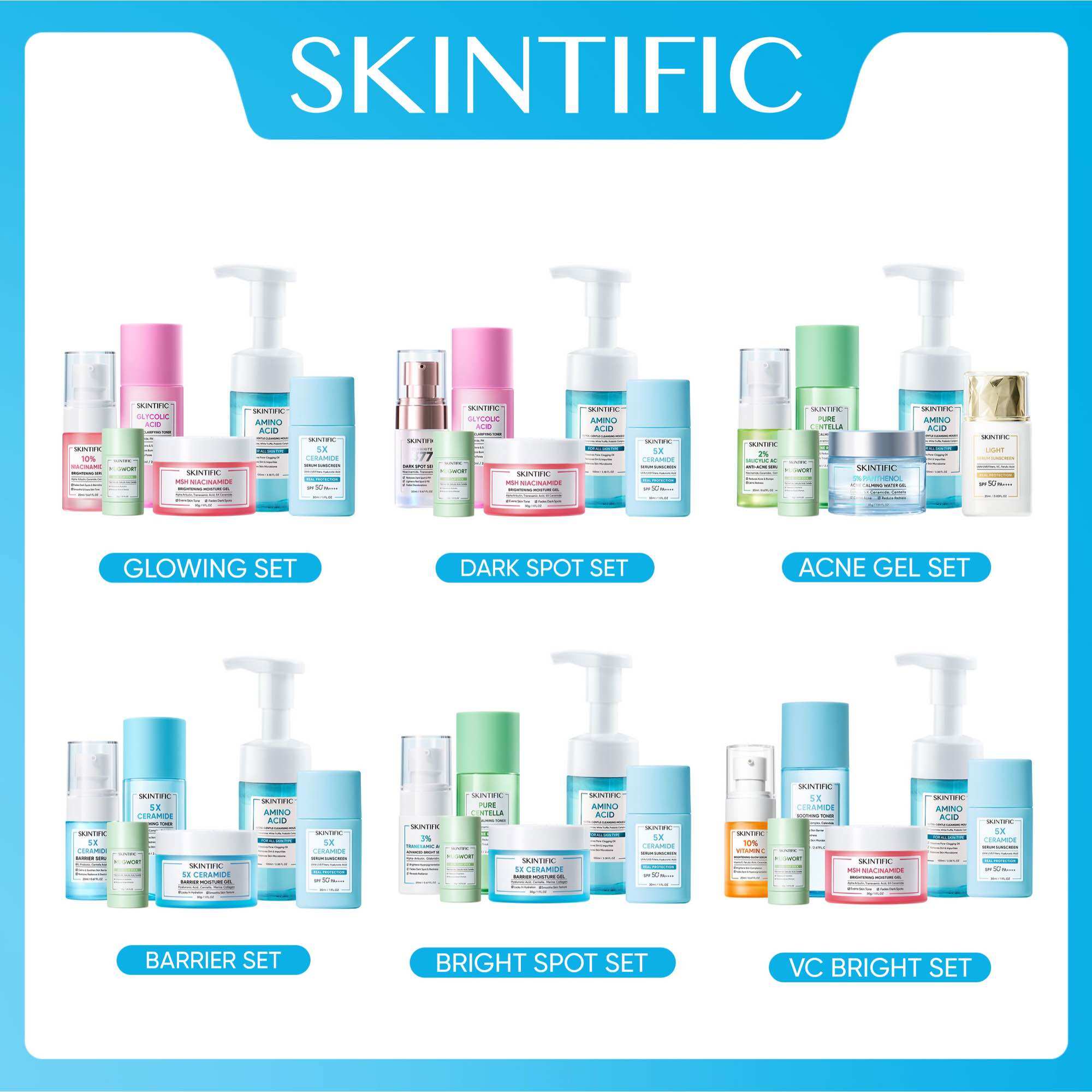 SKINTIFIC Paket 6pcs : moisturizer + Sunscreen + Serum + Clay Mask ...
