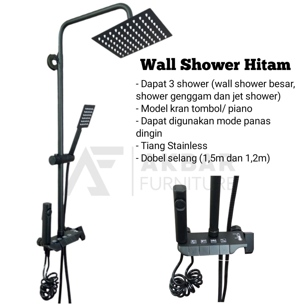 Wall Shower Panas Dingin Piano/ Dobel Shower Besar dan Kran Piano ...