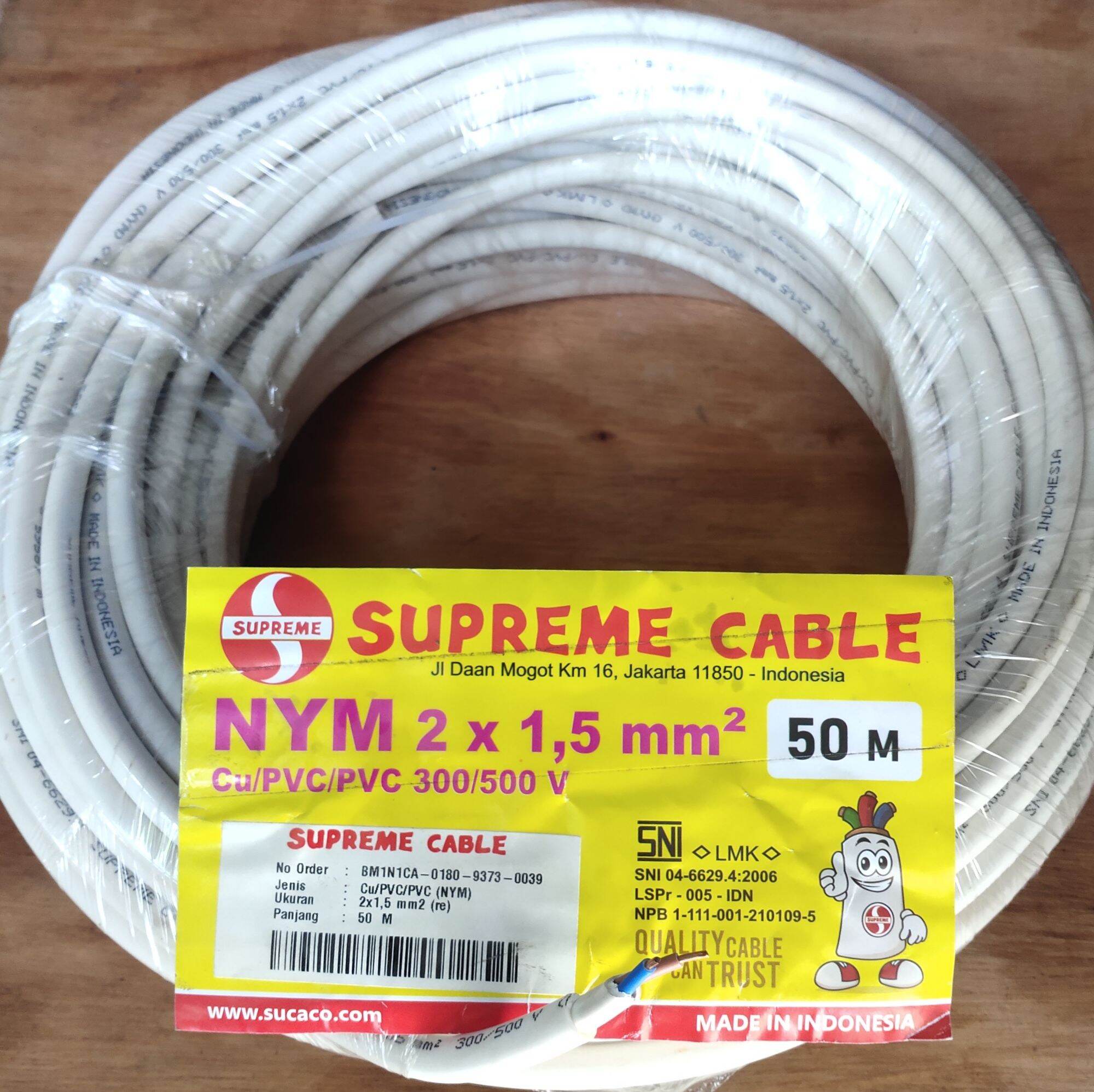 (5meter) KABEL LISTRIK SUPREME NYM 2X1.5MM 5 METER CU / PVC / PVC 300 / ...