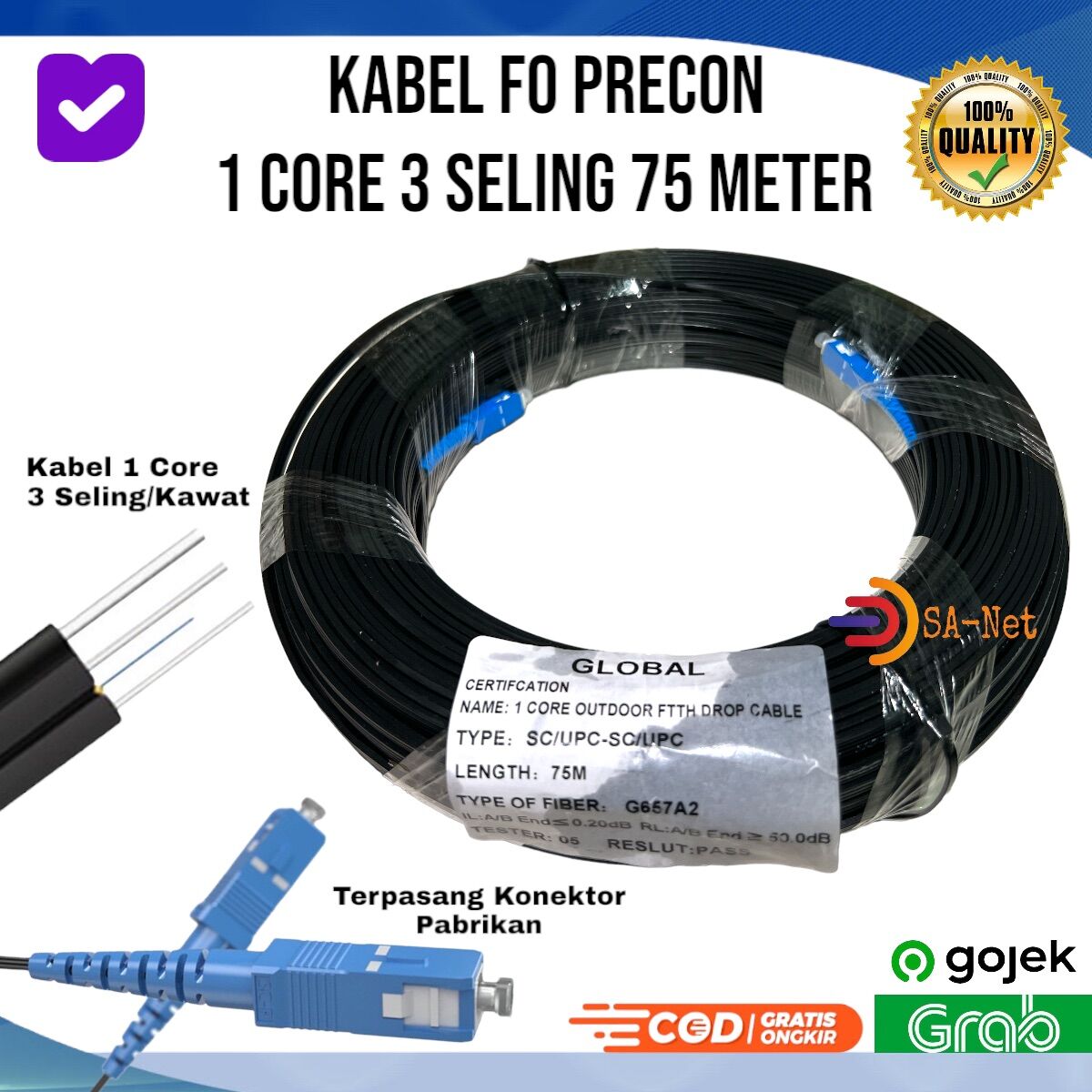 KABEL FO FIBER OPTIN PRECON 1 CORE 3 SELING 75M GLOBAL | Lazada Indonesia