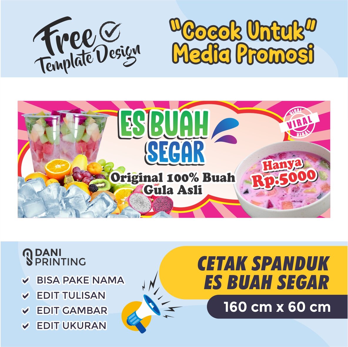 Banner Spanduk ES BUAH SEGAR 160 X 60 cm BISA DI EDIT | Lazada Indonesia