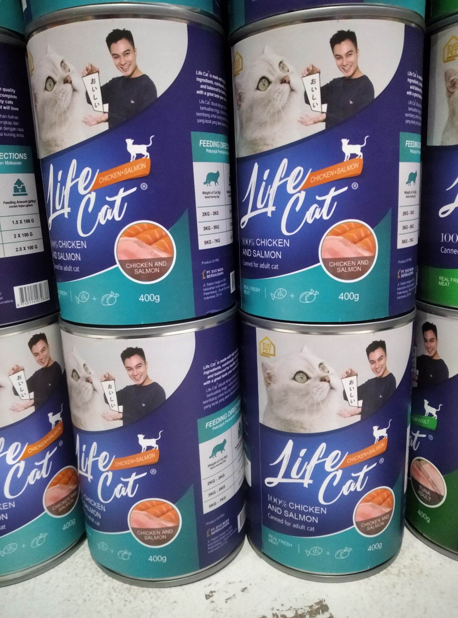 makanan kucing life cat kaleng chicken salmon adults 400g makanan basah ...