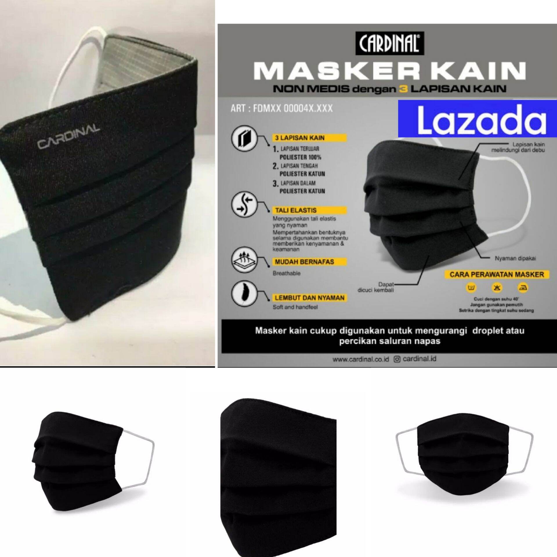 CARDINAL MASKER KAIN MODEL NON MEDIS TIGA LAPIS VENTILATOR | Lazada ...
