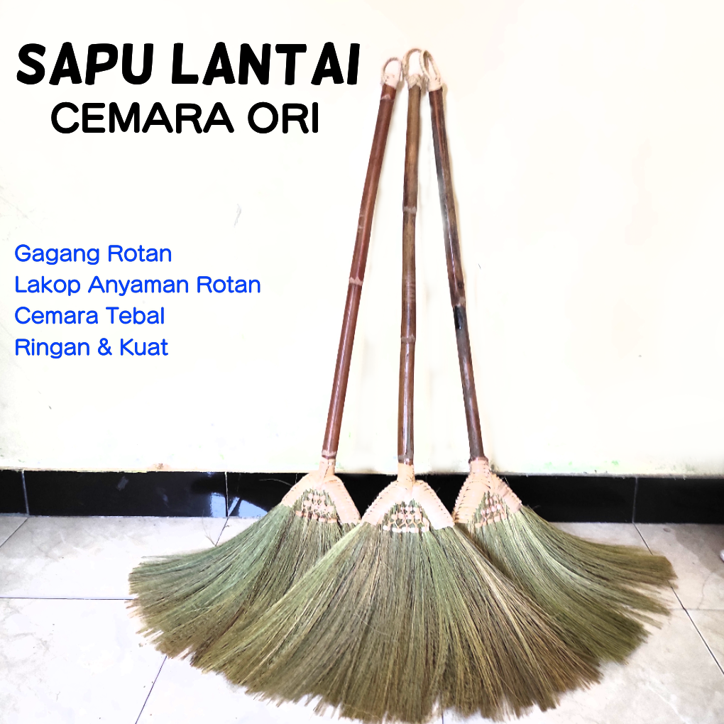 Sapu Lantai Cemara Tebal Gagang Kuat Ringan dari Rotan Warna Ori ...
