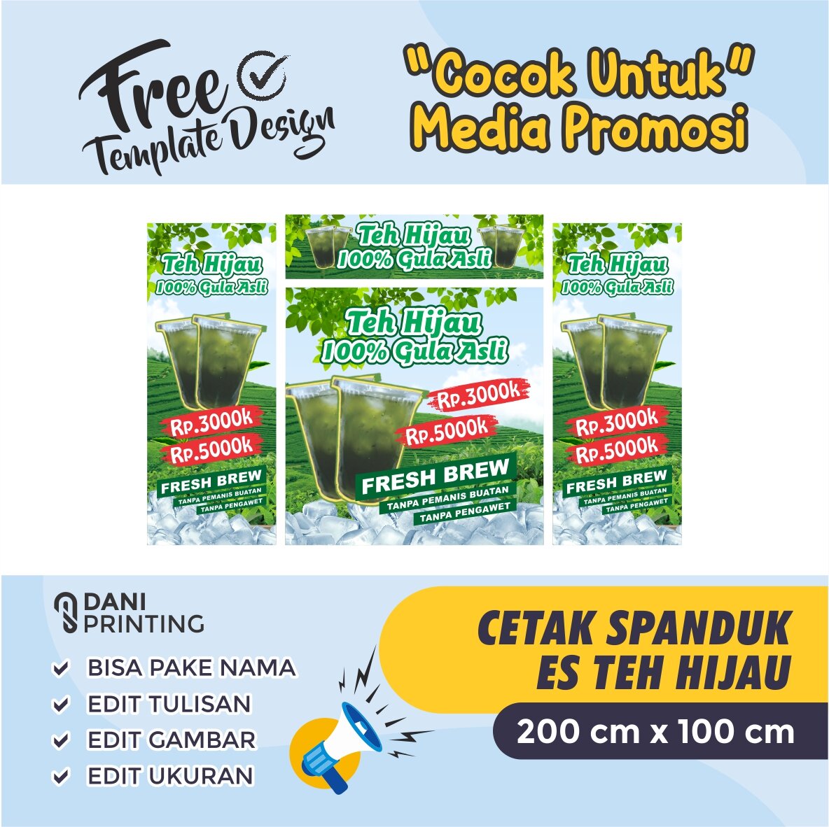 Banner Spanduk BOOTH TEH HIJAU 4 BAGIAN 200 cm X 100 cm BISA DI EDIT ...