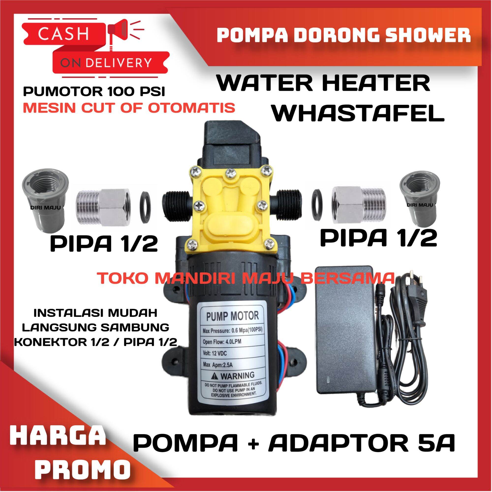 PAKET POMPA DORONG WASTAFEL / WATERHEATER / SHOWER / DINAMO POMPA DC ...