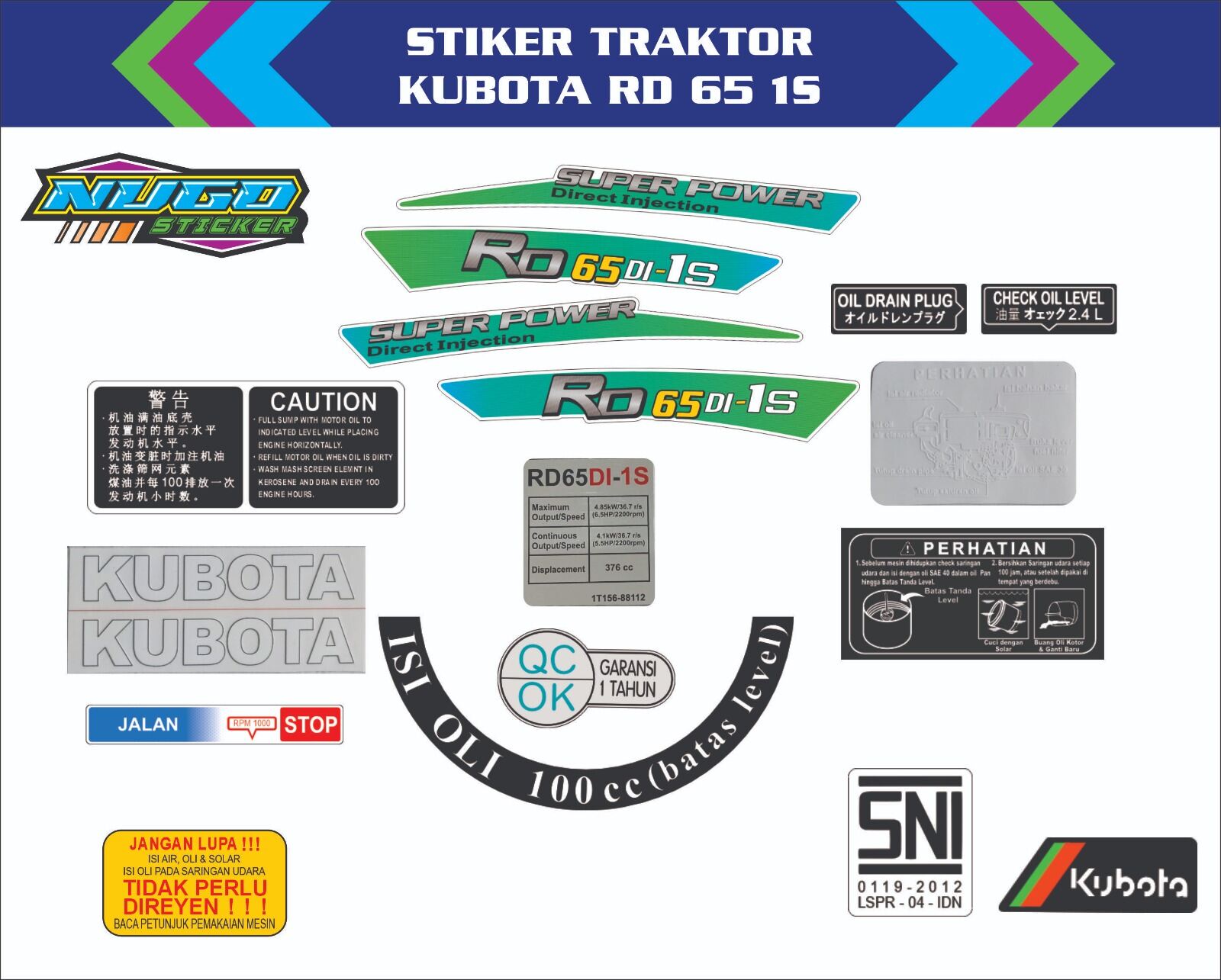 stiker mesin diesel kubota RD 65 1S | Lazada Indonesia