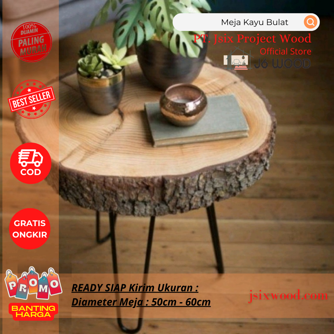 Meja sudut minimalis meja cafe meja pohon trembesi diameter 4 cm tebal ...