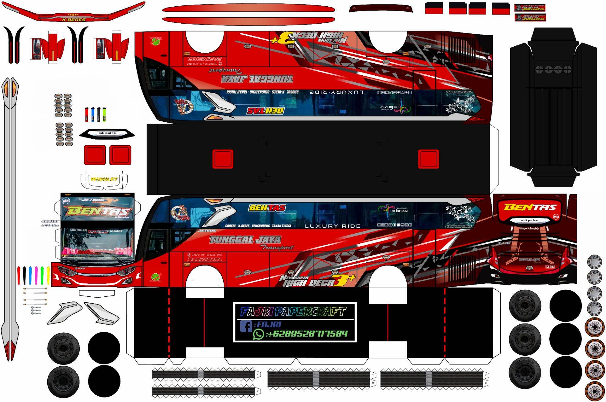 LEMBARAN PAPERCRAFT BUS MINIATUR KEN AROK.POLA STIKER MINIATUR BUS ...