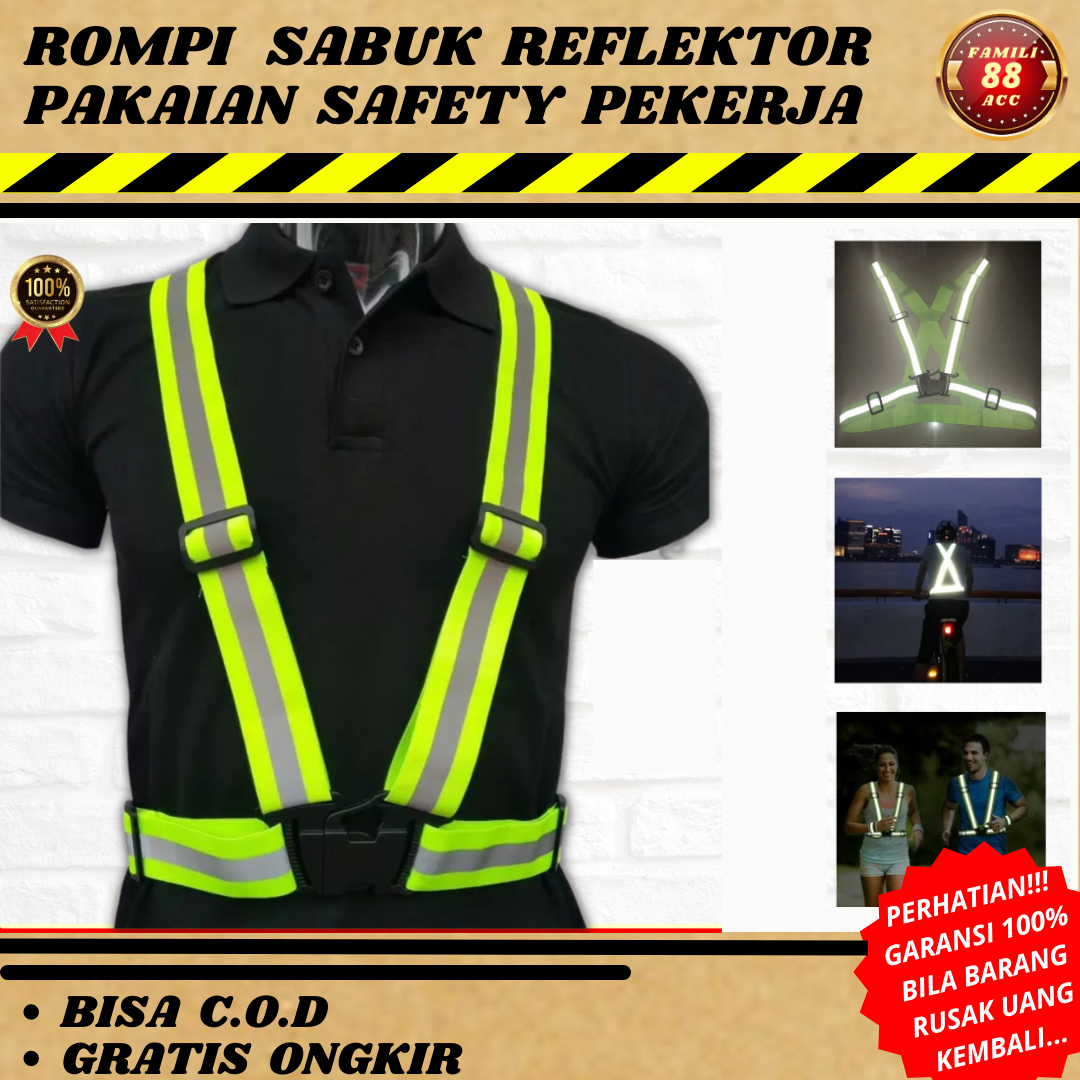 Rompi Reflektor/ Jas Safety Reflektif Model V dari karet Elastis Untuk ...