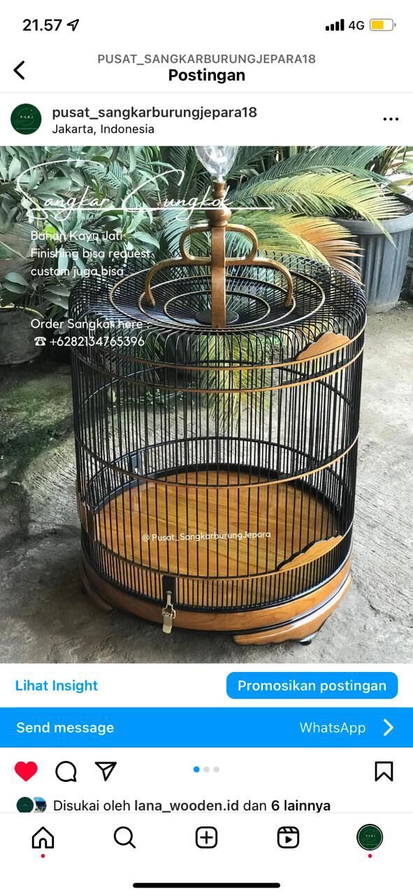 Sangkar burung cungkok kayu jati solid berkualitas diameter 38cm ...