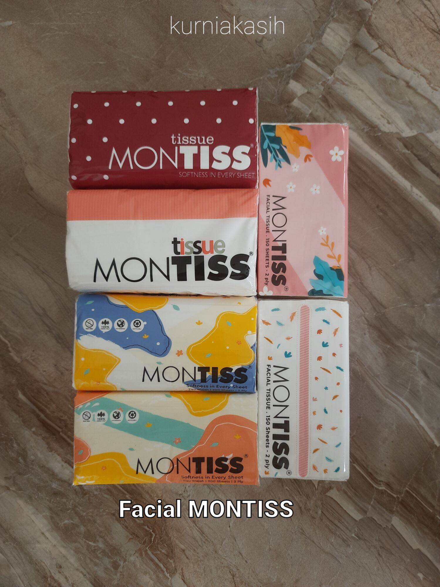 tissu tissue tisu facial softpack MONTISS 150 200 250 sheet 2ply ...