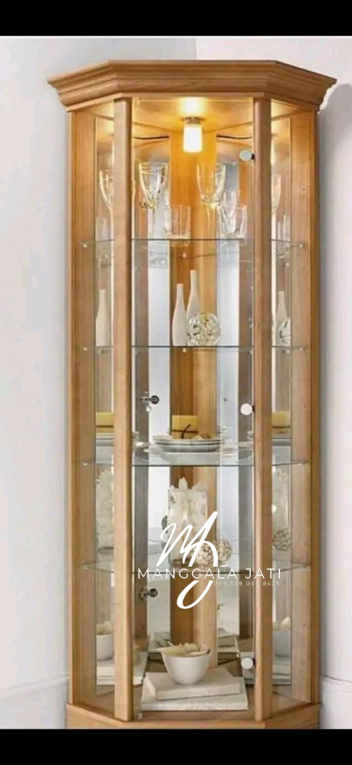 LEMARI SUDUT KACA MINIMALIS JATI | Lazada Indonesia