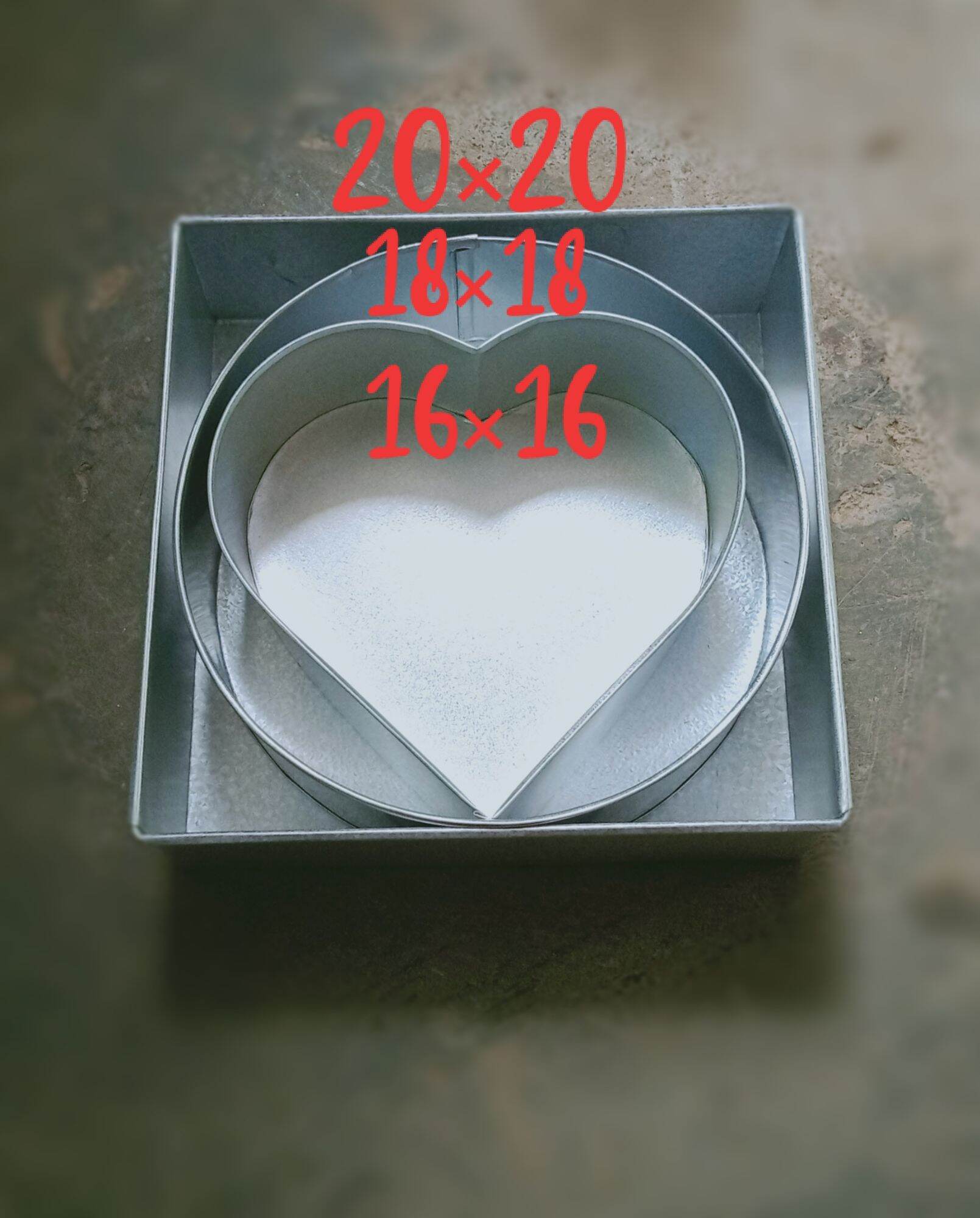 loyang kotak bulat hati set3 berbeda bentuk ukuran 20-18-16cm | Lazada ...