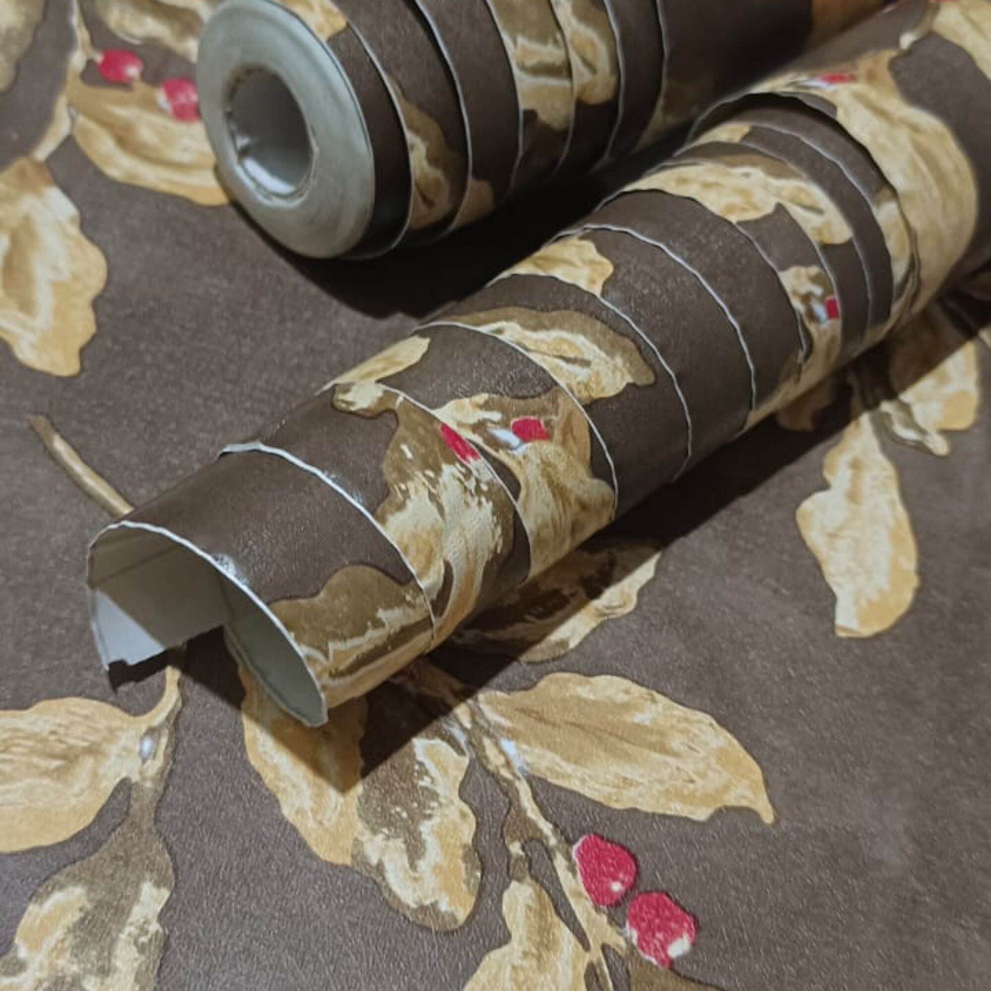 Wallpaper Sticker Dinding Dasar Coklat Daun Mewah Elegan Premium ...