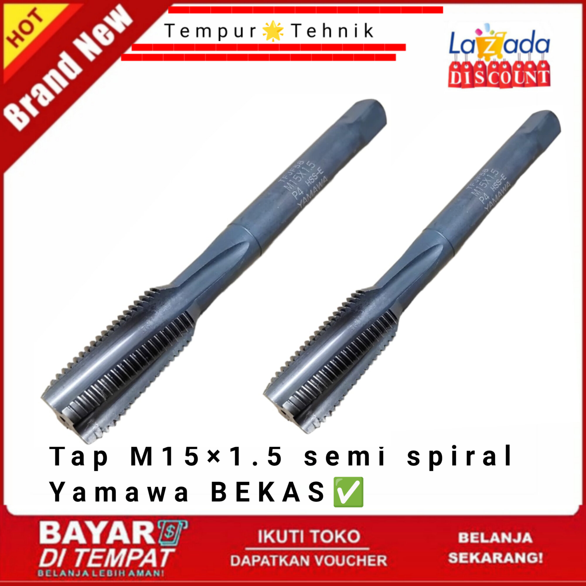 Tap M15×1.5 semi spiral tap mesin tap long m15×1.5 hss-e Yamawa mulus ...