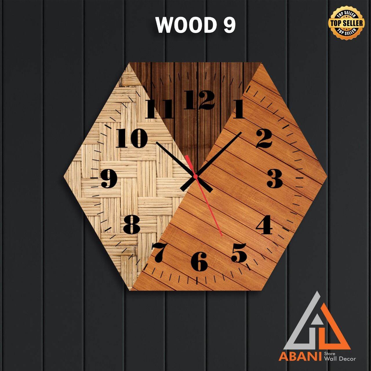 Abani Jam Dinding Kayu Hexagonal Hiasan Jam Dinding Motif Kayu Bentuk ...