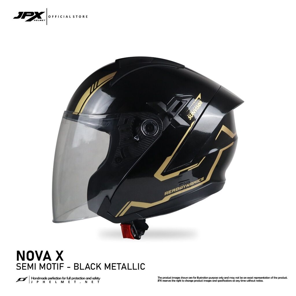 HELM JPX NOVA X BLACK METALLIC/GOLD GLOSSY SEMI MOTIF | Lazada Indonesia