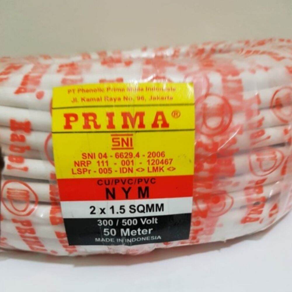 kabel listrik isi 2 tembaga murni Prima kabel nym 2x1,5 harga per roll ...