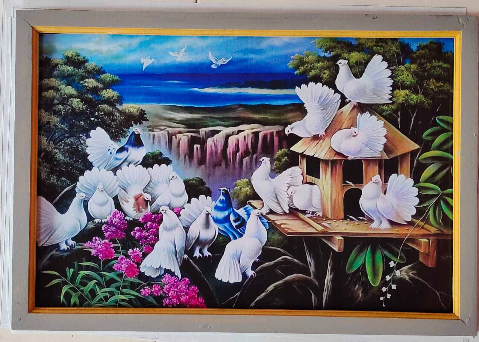 hiasan dinding lukisan cetak merpati putih cantik plus figura ukuran ...