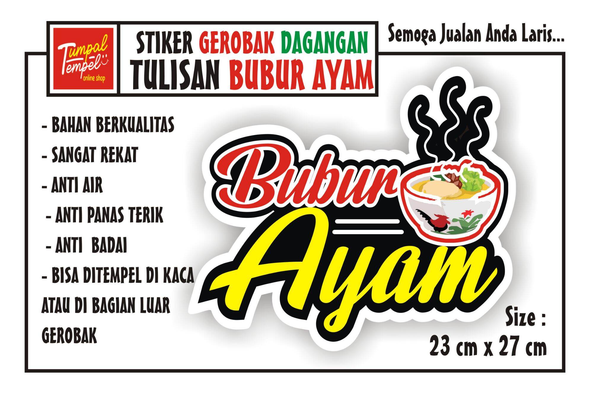 STIKER CUTTING KACA GEROBAK TULISAN BUBUR AYAM MODEL 2 FULL COLOUR/NAMA ...