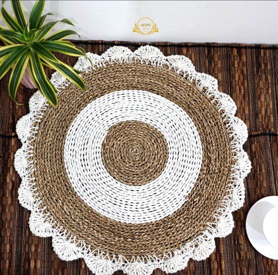 Taplak Meja Bulat Diameter 50cm Anyaman Seagrass Renda Macrame Dekorasi ...