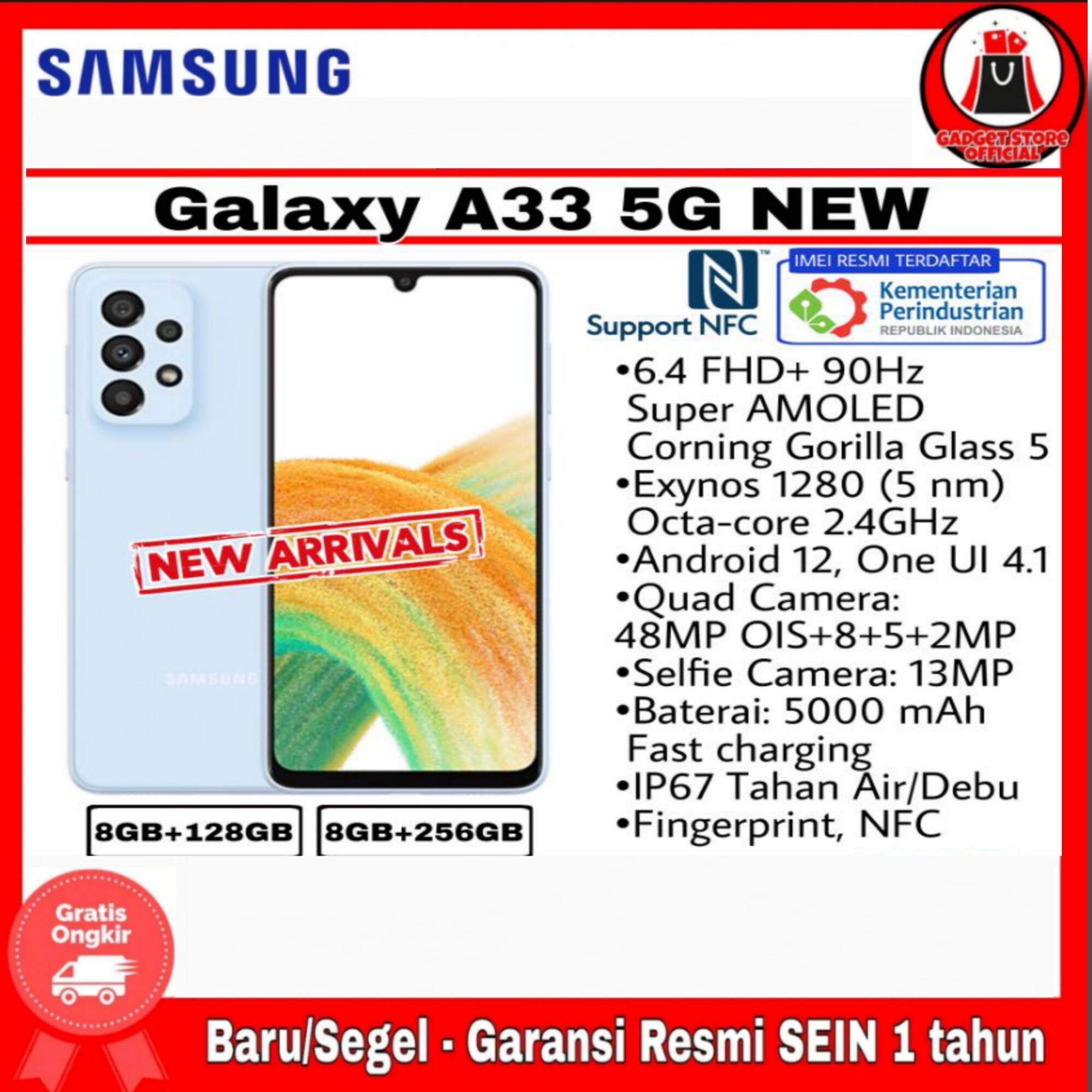 hp samsung a33 ram 8 256gb 128g free adaptor 25w Garansi resmi 1 tahun ...