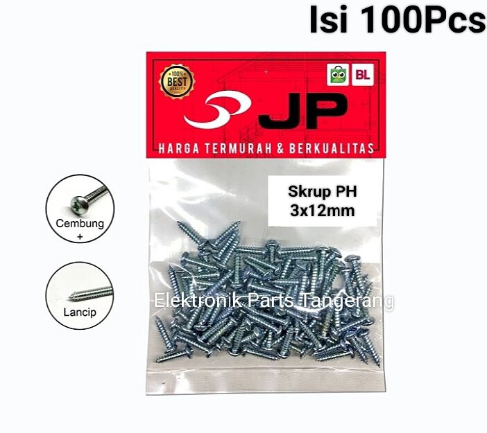 (100 BUAH) SEKRUP 3mm BAUT SEKRUP 3X12mm UJUNG TAJAM BAUT SEKRUP ...