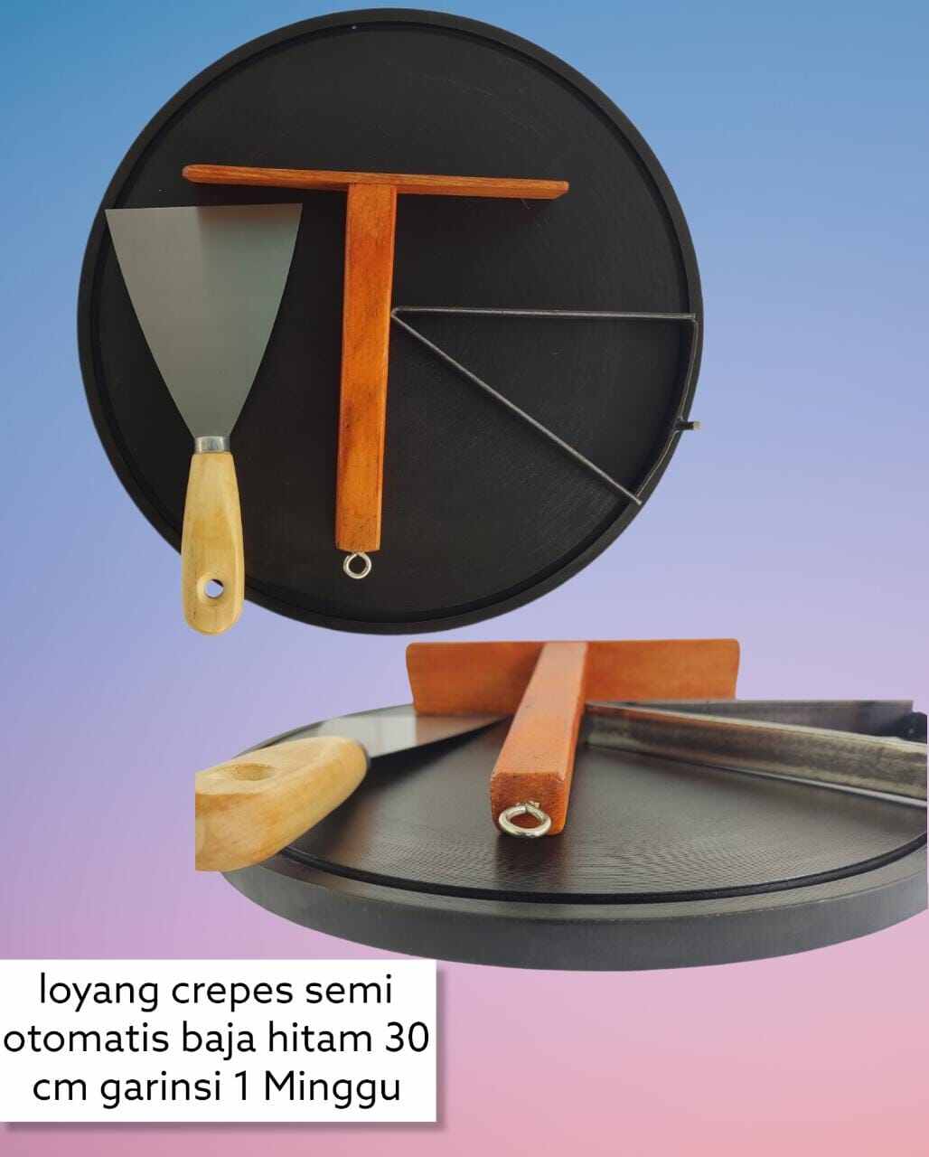 Loyang crepes/leker ukuran 30 cm bahan baja hitam satu paket, loyang 30 ...