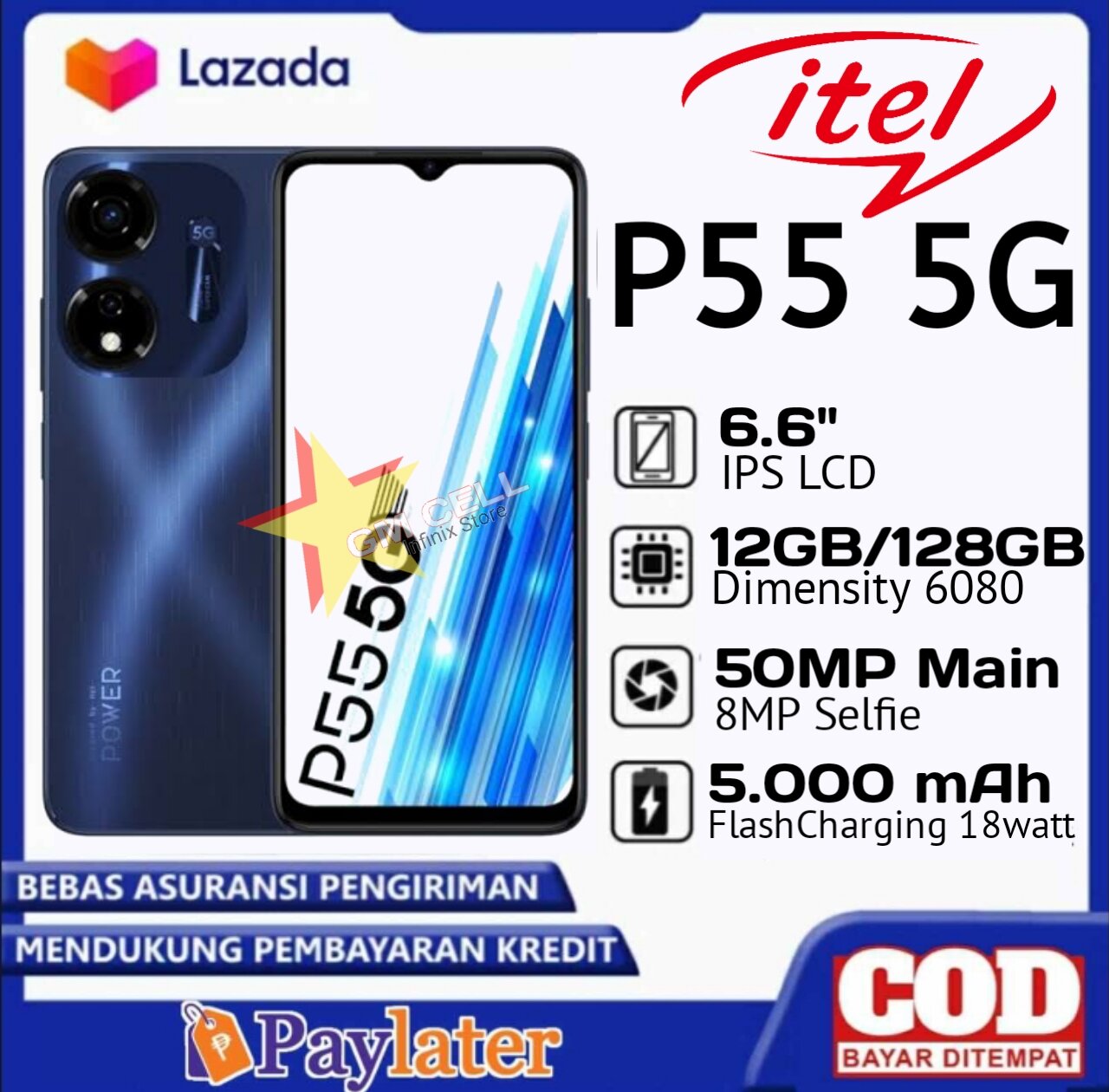 infinix-itel P55 5G RAM 12GB+128GB camera 50MP.ORIGINAL Garansi Resmi ...