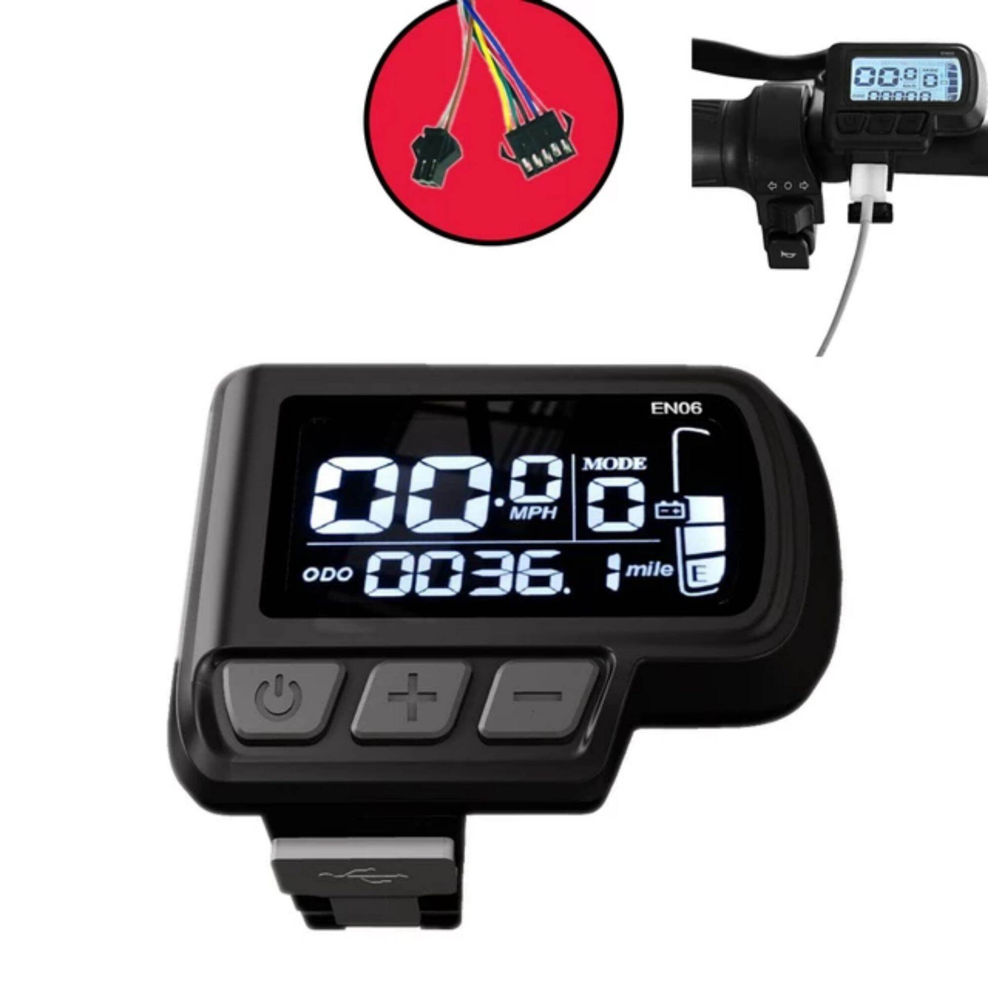 LCD DISPLAY EN06 SEPEDA LISTRIK 24V 36V 48V LAYAR SPEEDOMETER USB ...