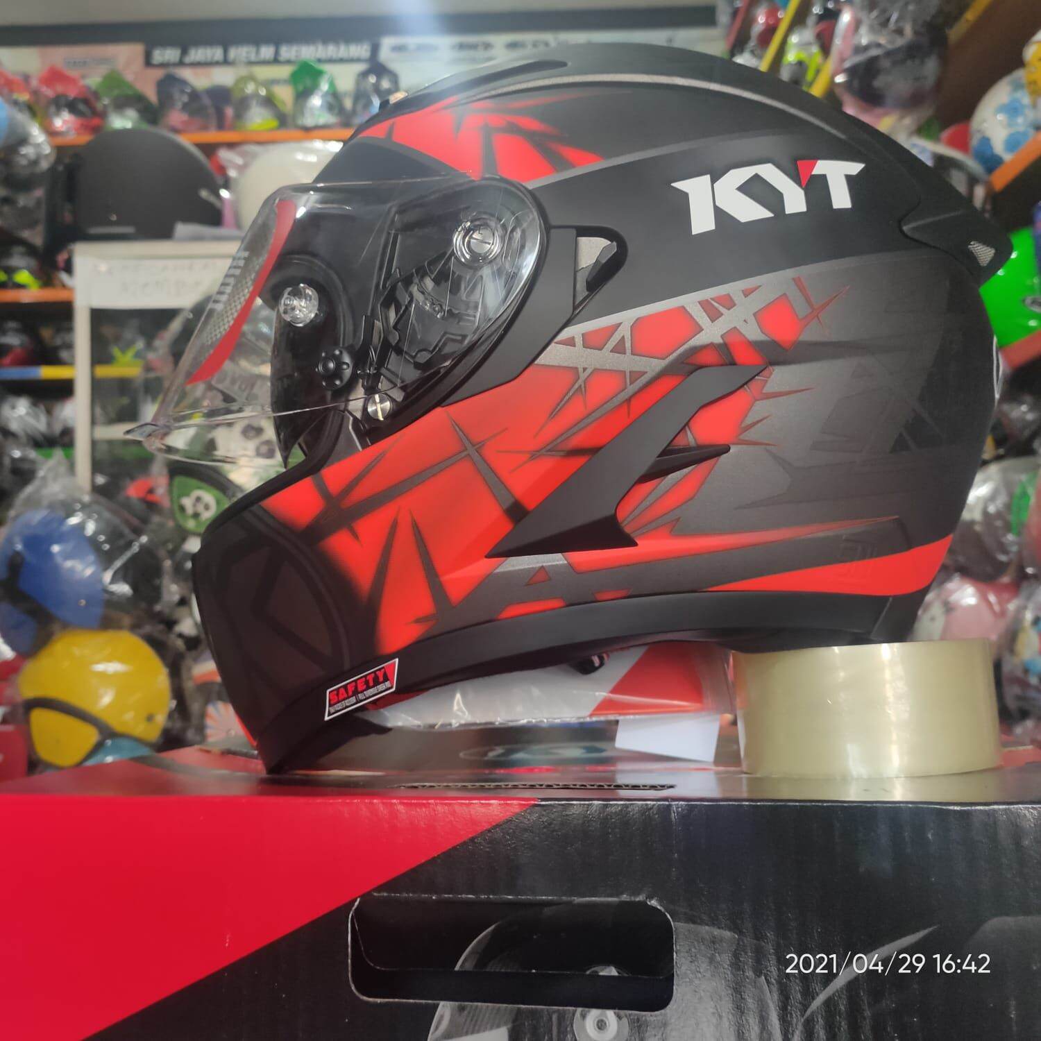 HELM KYT FALCON FR SPIKE BLAK DOFF/RED DOUBLE VISOR | Lazada Indonesia