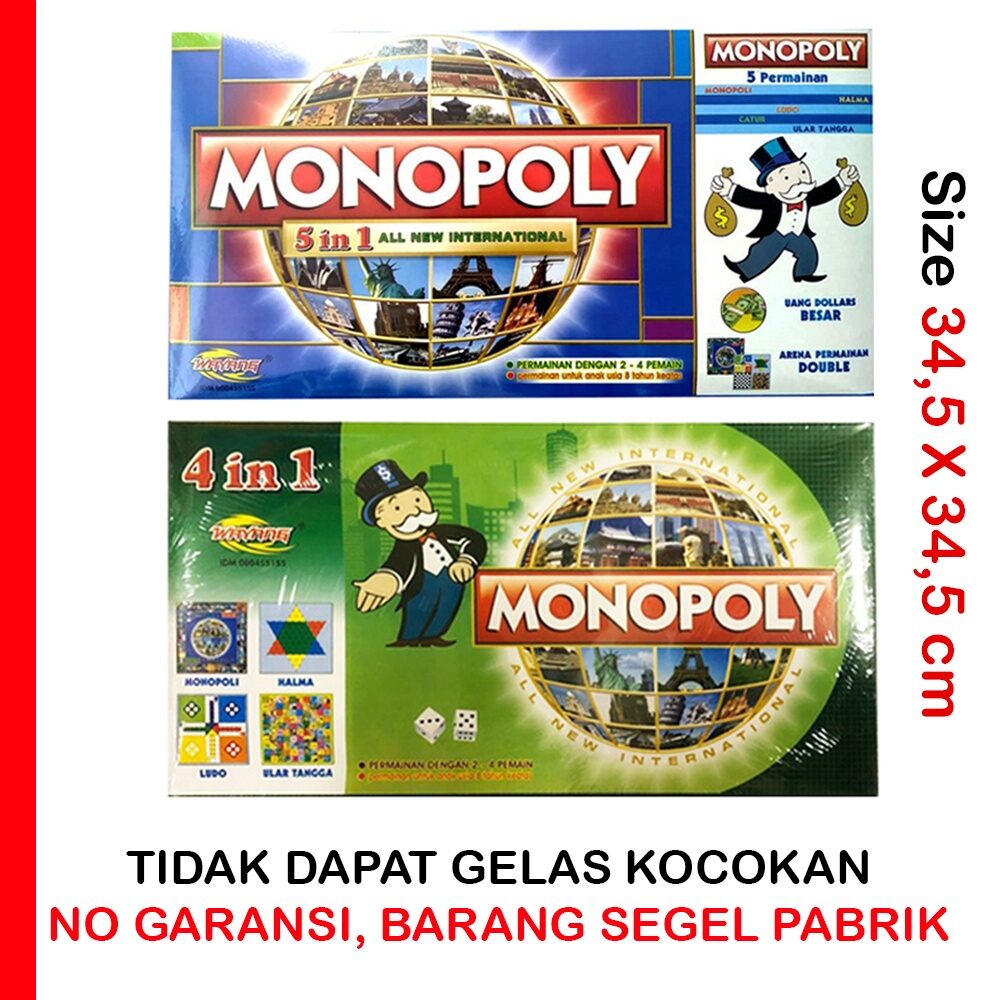 Monopoly 5 in 1 (Monopoli, Ludo, Ular Tangga, Catur, Halma) mainan ...