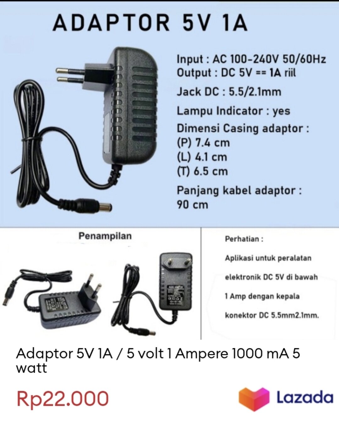 Adaptor 5 Volt 1a ukuran jack 5.5mm ORIGINAL | Lazada Indonesia