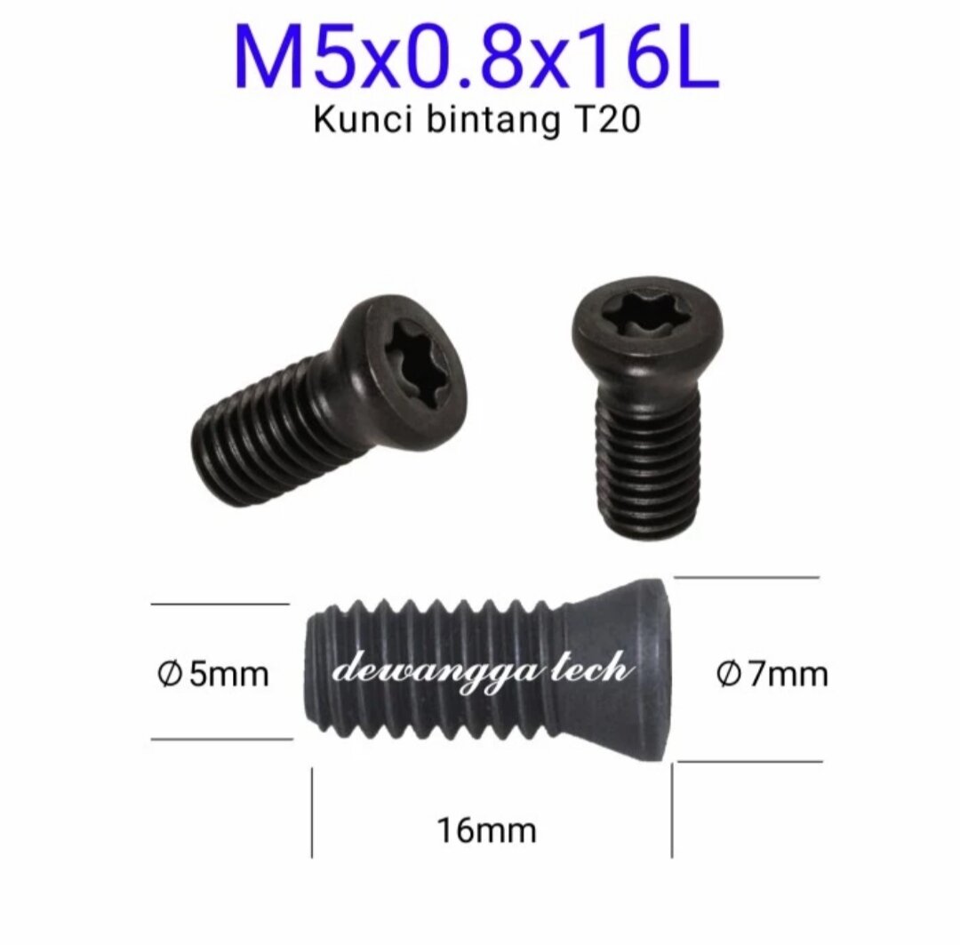 screw holder insert m5x16 pitch 0.8 baut bubut milling facemill milling ...