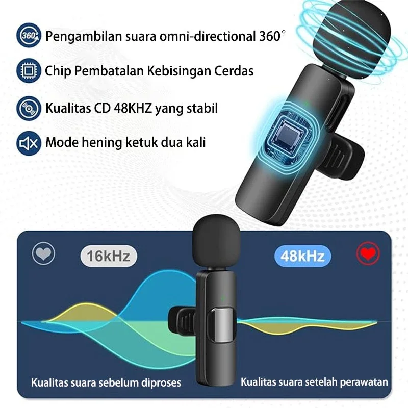 Mic kancing Mikrofon Nirkabel Lavalier Mic Portabel Audio Video ...