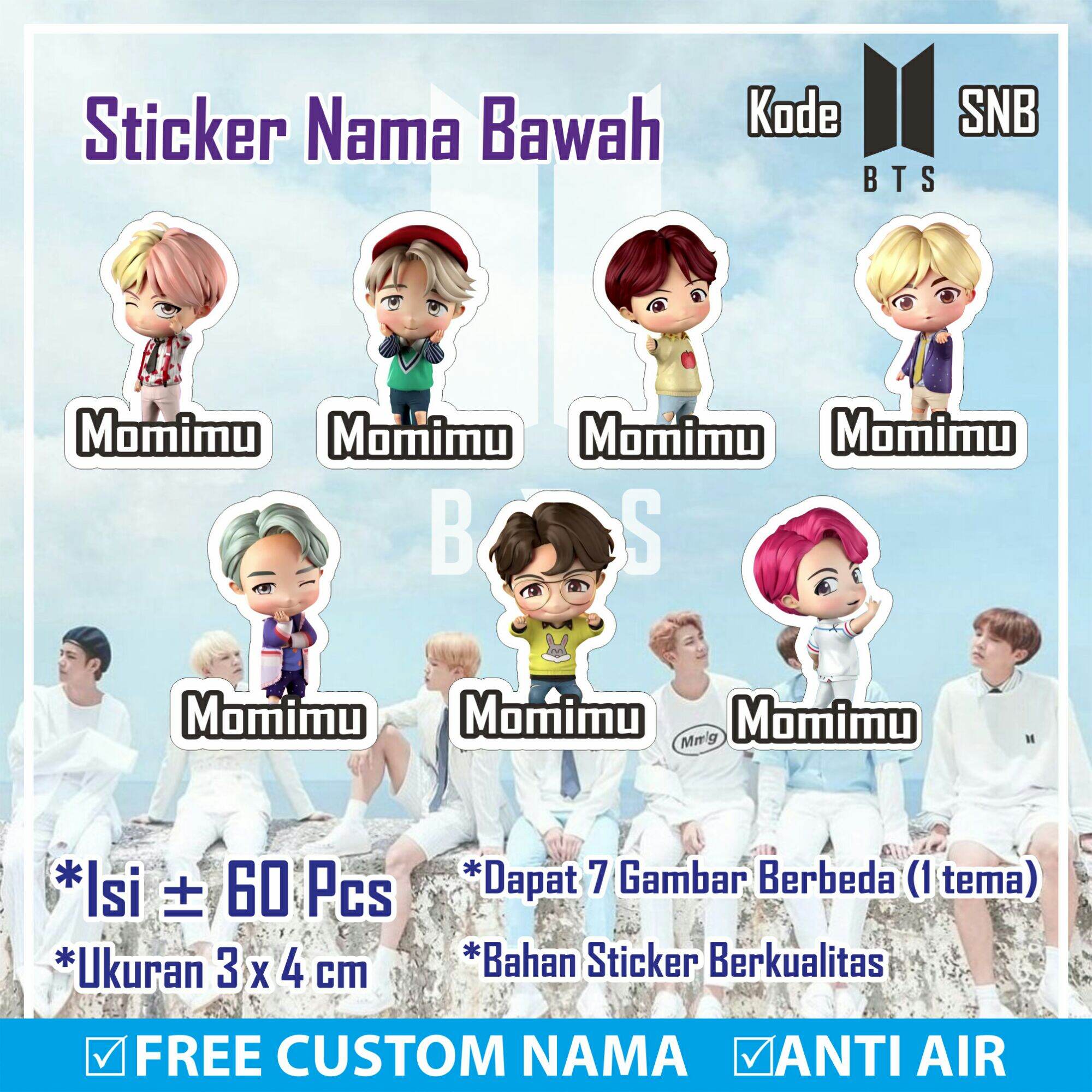 Stiker/Sticker/Label Nama Bawah Anak/Remaja/Dewasa Custom BTS ARMY KPOP ...
